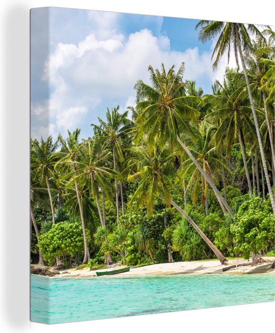 Schilderij Strand - Zee - Palmboom - Tropisch - 90x90 cm - Muurdecoratie | bol.com