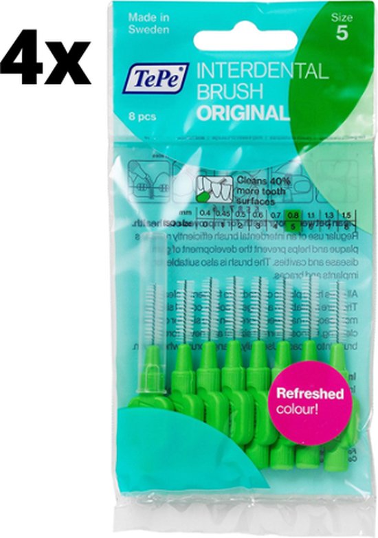 TePe Ragers Groen 0,8mm - 4 x 8 stuks - Voordeelverpakking | bol