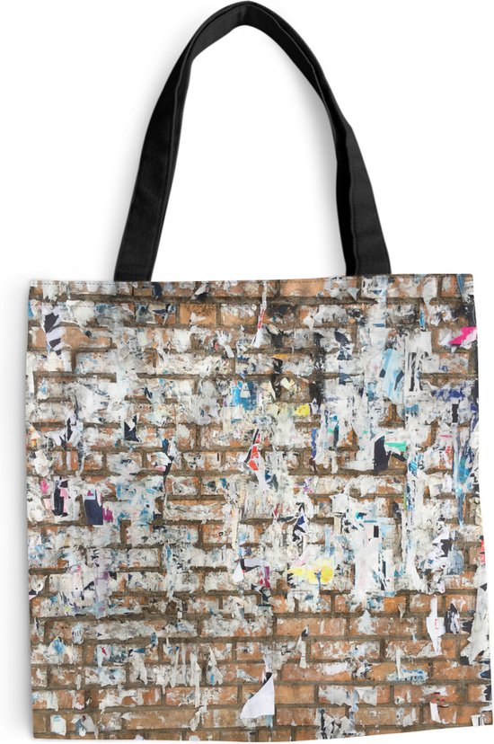 Schoudertas - Strandtas - Shopper Baksteen - Muur - Poster - 45x45 cm ...