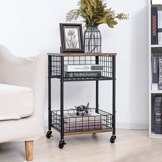 CGPN Bijzettafel, Wielen, Houten Salontafel, Roltafel, Nachtkastje ...