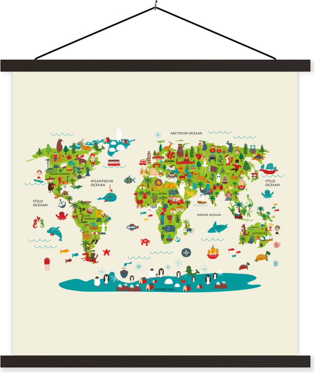 Textielposter - Wereldkaart Kinderen - Kleuren - Atlas - 40x40 cm - Schoolplaat -... | bol.com