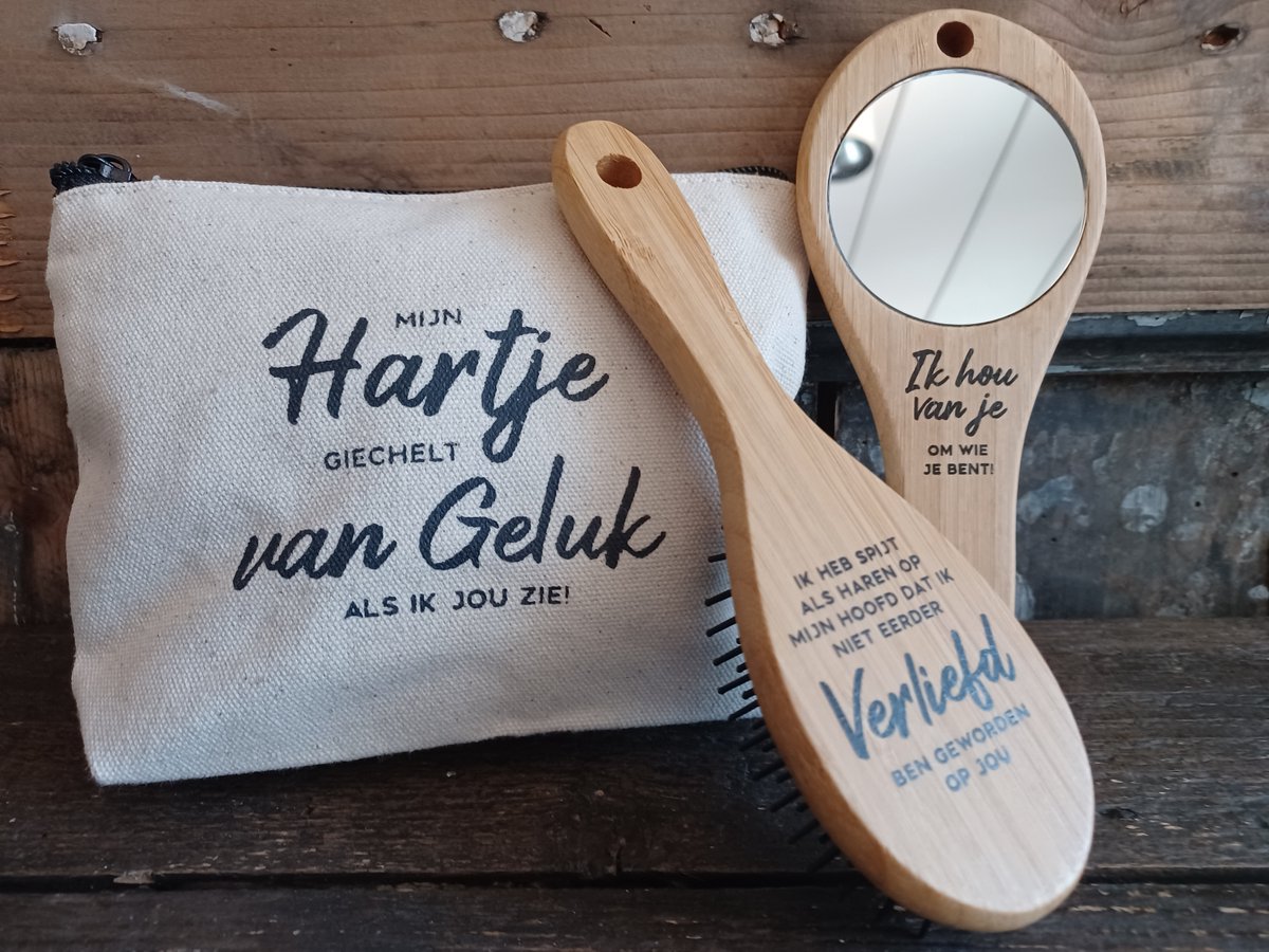 Make-up-tasje-hand-spiegel-haar-borstel-cadeauverpakking-vrouwencadeau ...