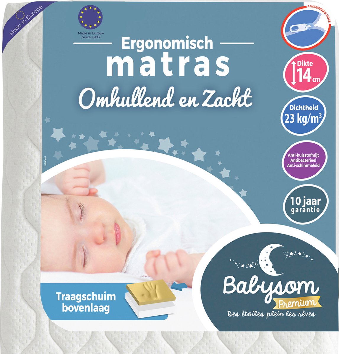Babysom - Traagschuim Baby Matras - 60x120 cm| 14 cm dik | Anti ...