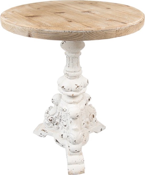 Bijzettafel Ø 60*76 cm Bruin Wit Hout Rond Side table Tafeltje | bol