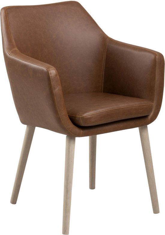 24Designs Freya Stoel - Vintage Cognac Kunstleer - Wit Houten Poten | bol