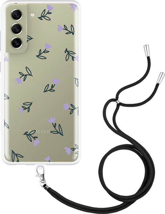Cazy Hoesje met Koord geschikt voor Samsung Galaxy S21 FE - Paarse Bloemen | bol