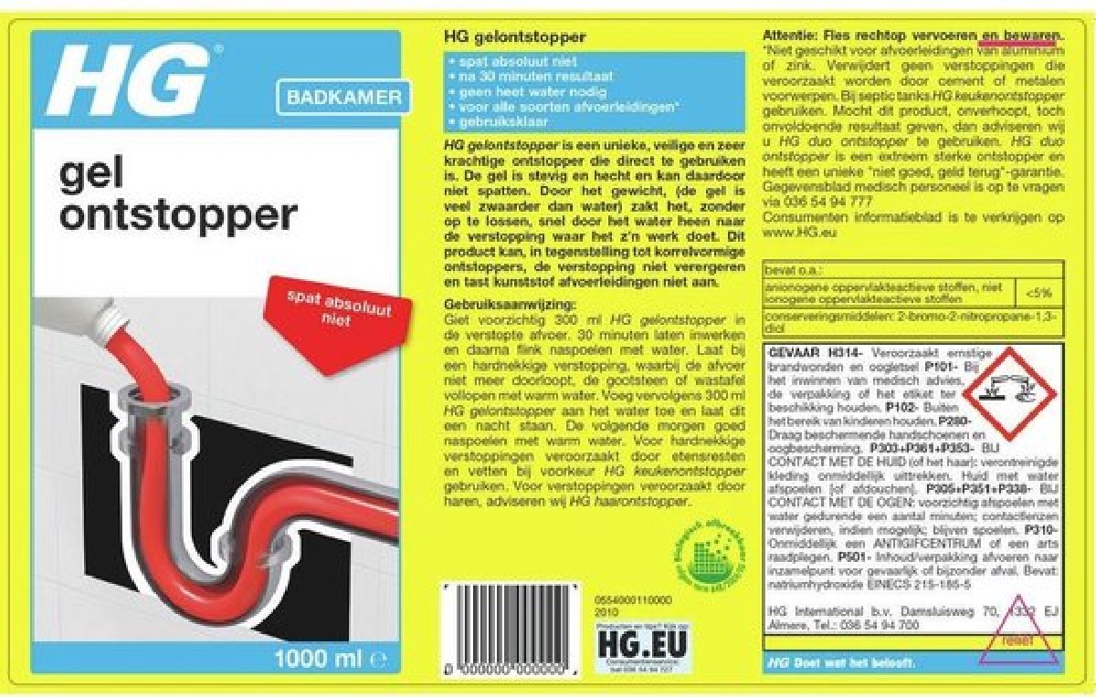 HG gel ontstopper - 1L - spat niet - de NR1 ontstopper - werking na 5 ...