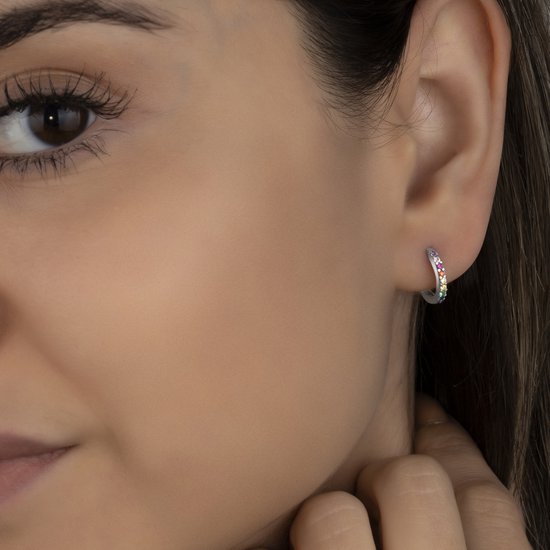 Sierlijke Oorring Met Regenboog Kleuren Zirkonia Goldplated Rainbow Zirkonia Earring... | bol.com