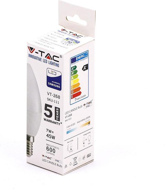 V-tac Ledlamp Vt-268 E14 7w 3000k 600lm Wit | bol