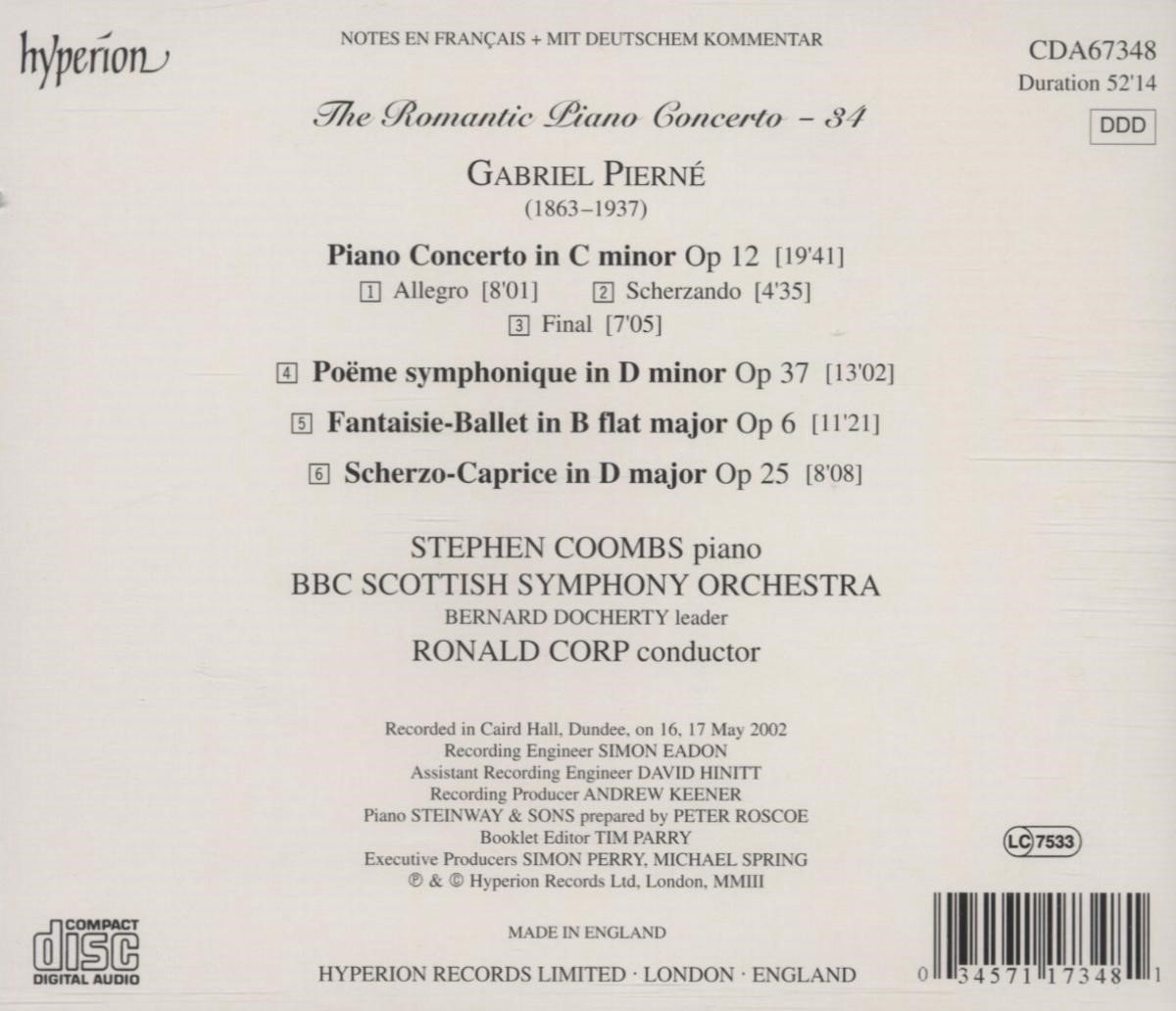 Stephen Coombs, BBC Scottish Symphony Orchestra, Ronald Corp - Pierné ...