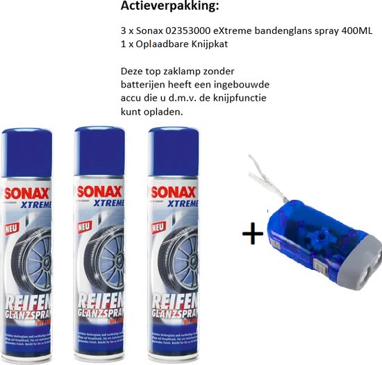 SONAX eXtreme Bandenglans Spray 400ml 3 stuks + Knijpkat/Zaklamp | bol.com