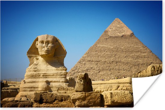 Poster Grote sfinx van Gizeh en de piramide van Chefren - 30x20 cm | bol