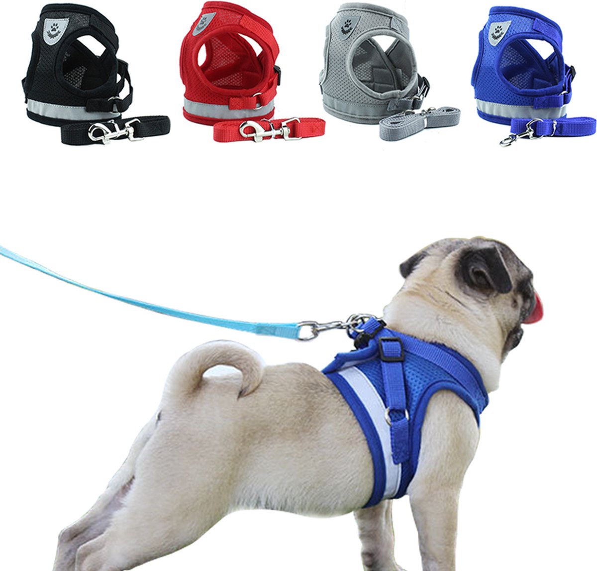 Hondentuig, hondenharnas met hondenriem – reflecterend - zwart – maat S (borst 30-35 cm) | bol.