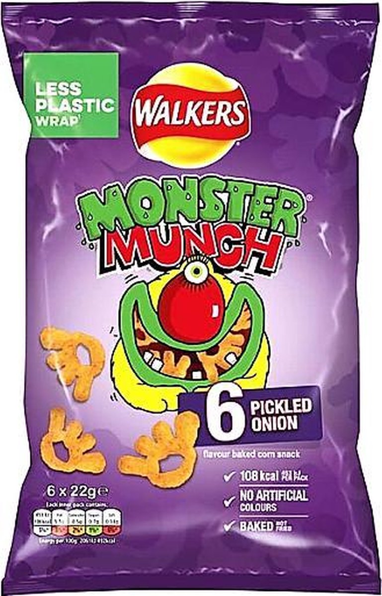 Walkers Monster Munch - Pickled Onion - (6x22g = 132g) x 2 Bags = 264g ...