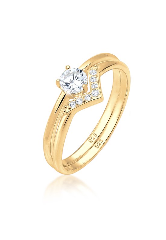 Elli Dames Ring Dames Set Solitaire Driehoek Zirkonia Precious in 925 ...