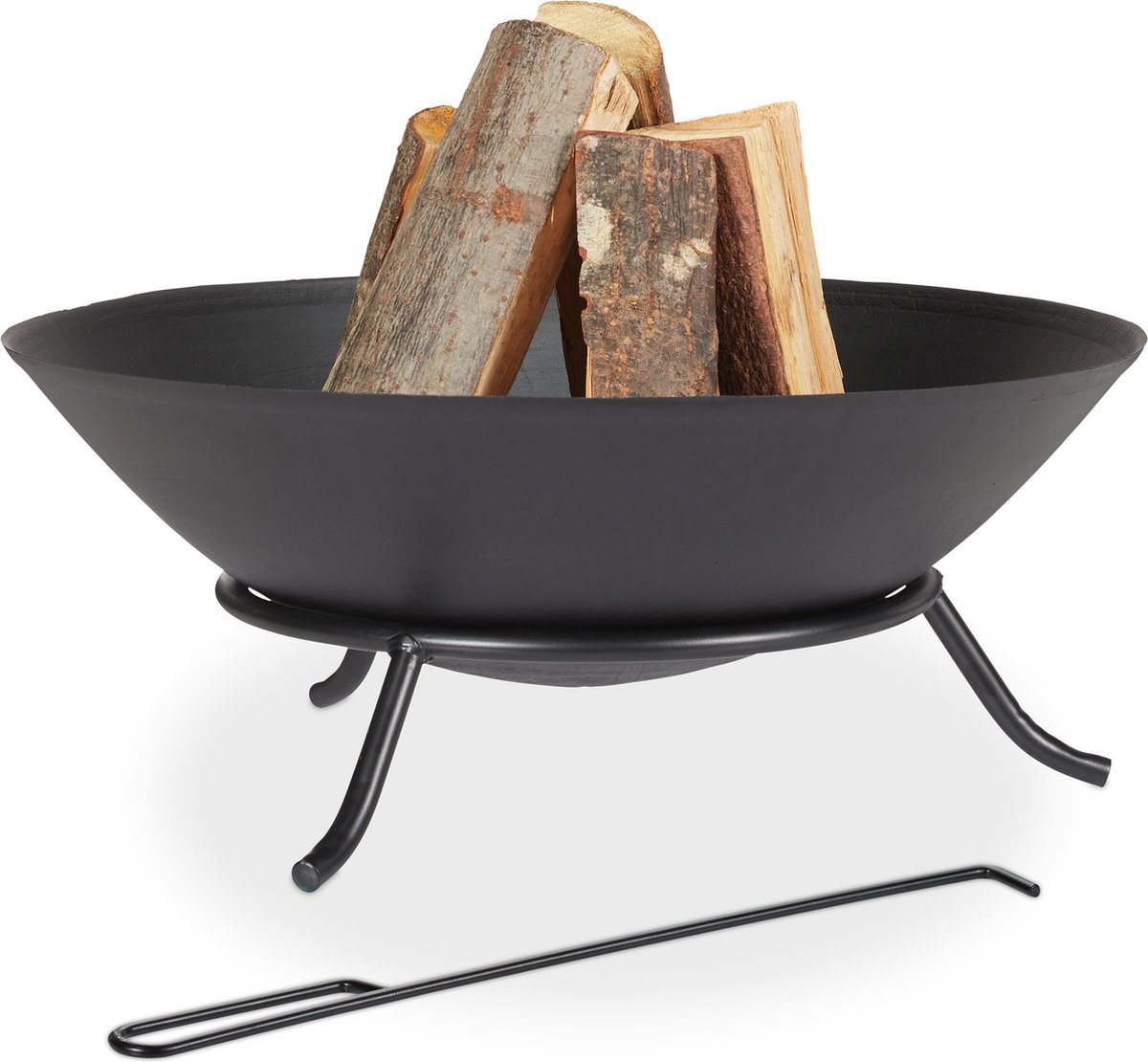 Relaxdays bol à feu en fonte - panier à feu noir - cheminée de jardin ...