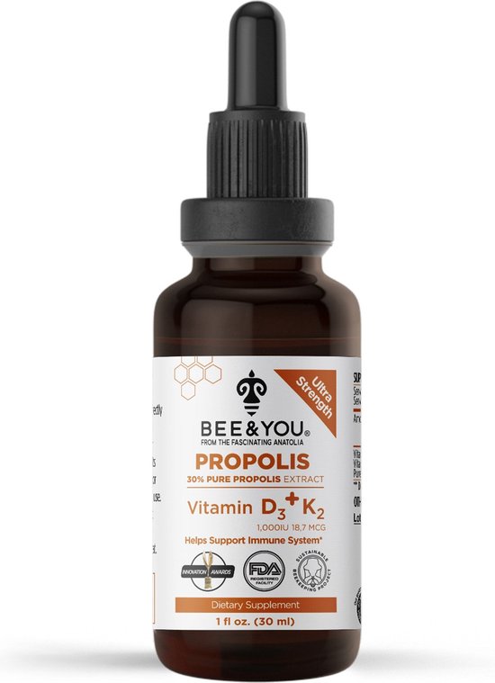 BEE&YOU Plus 30% Pure Propolis Extract | Vitamins D3+K2 | Water Soluble | High... | bol.com