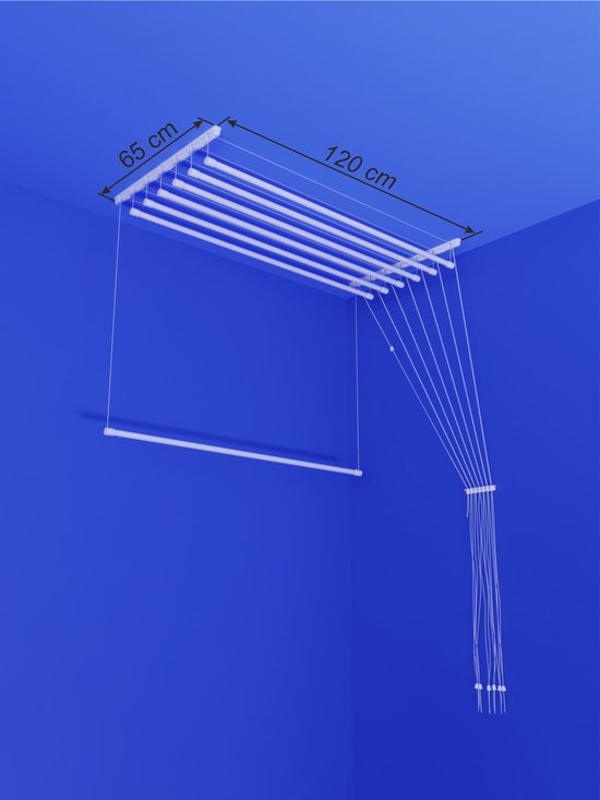 Heavy-duty Ruimtebesparend Plafond Wasrek - 7 stangen elk 120 cm lang | bol