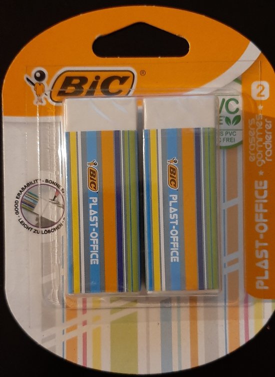 Bic - pvc vrije gum - blister 2 stuks - Plast-office gum - 2 gummen | bol