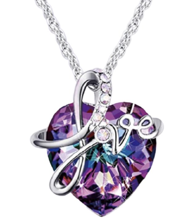 Ketting met hanger - Mooi paars hart met synthetische steen en de tekst ...