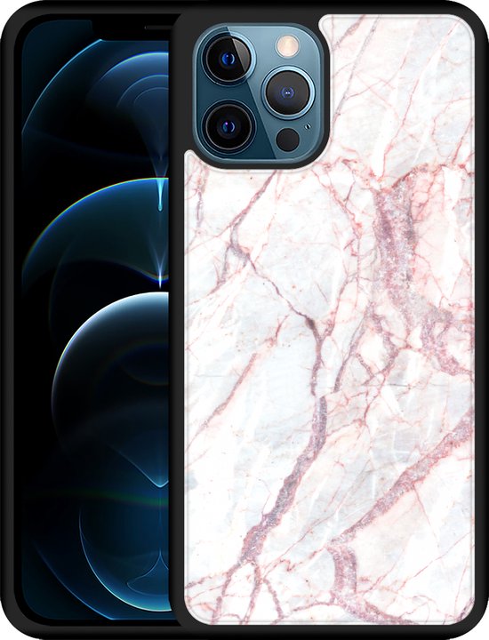 iPhone 12 Pro Max Hoesje - Design op Glas - White Pink Marble - Designed by Cazy | bol.com