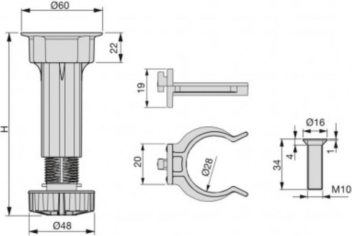 Eleganca set van 4 stelpoten 120 mm - kastpoten verstelbaar ...