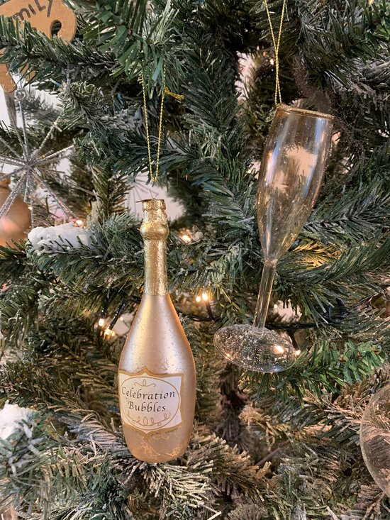 Kersthangerset (Glazen) Celebration Bubbels fles met glas 12 cm | bol.com