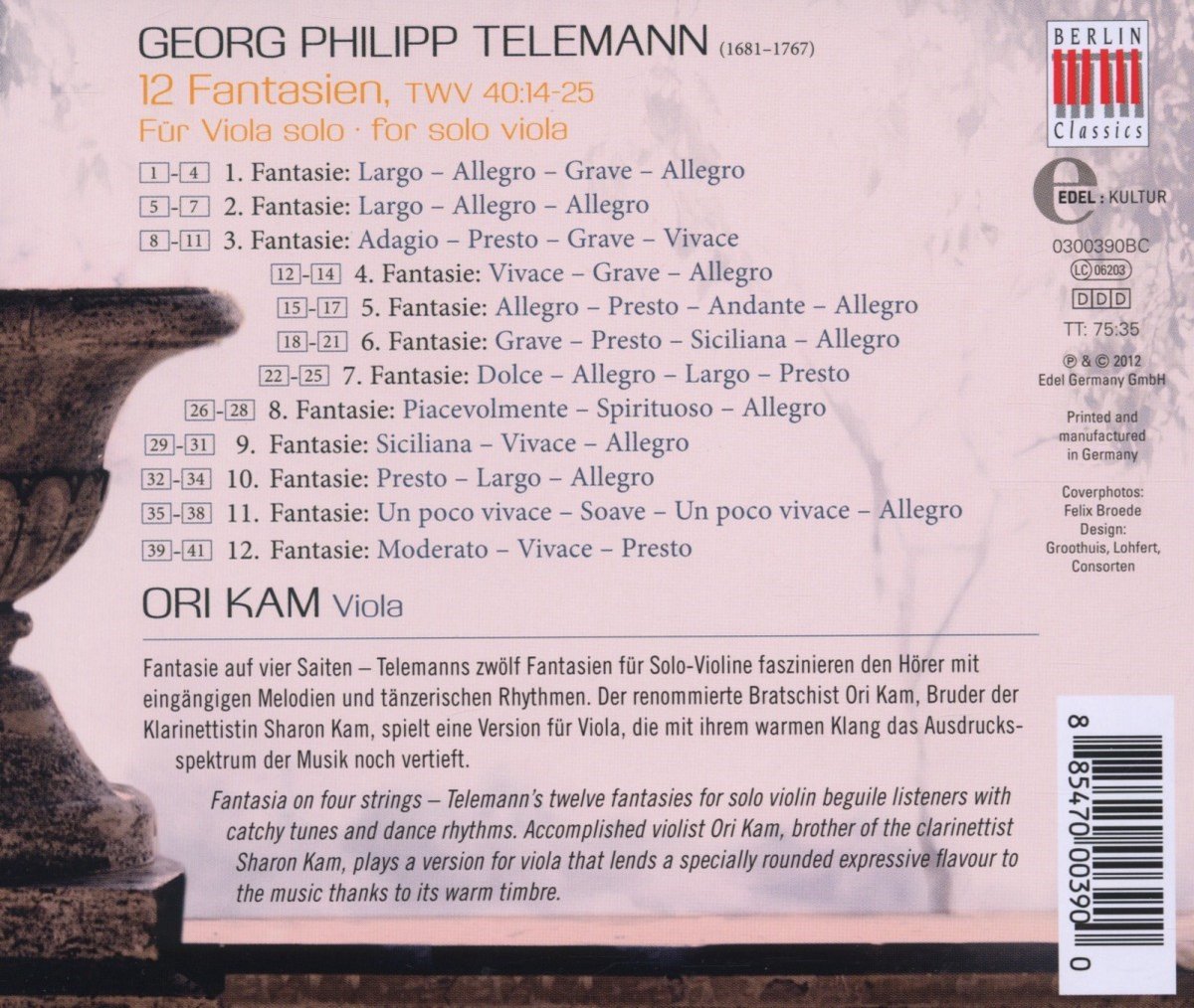 Ori Kam - Telemann: 12 Fantasien For Solo Viola (CD), Ori Kam | CD ...