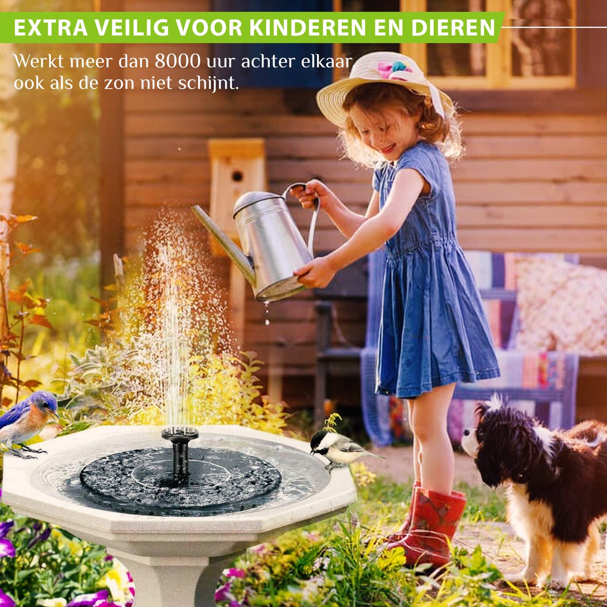 Solar Fontein op Zonne Energie + Gratis tuinverlichting - Extra Hoge ...