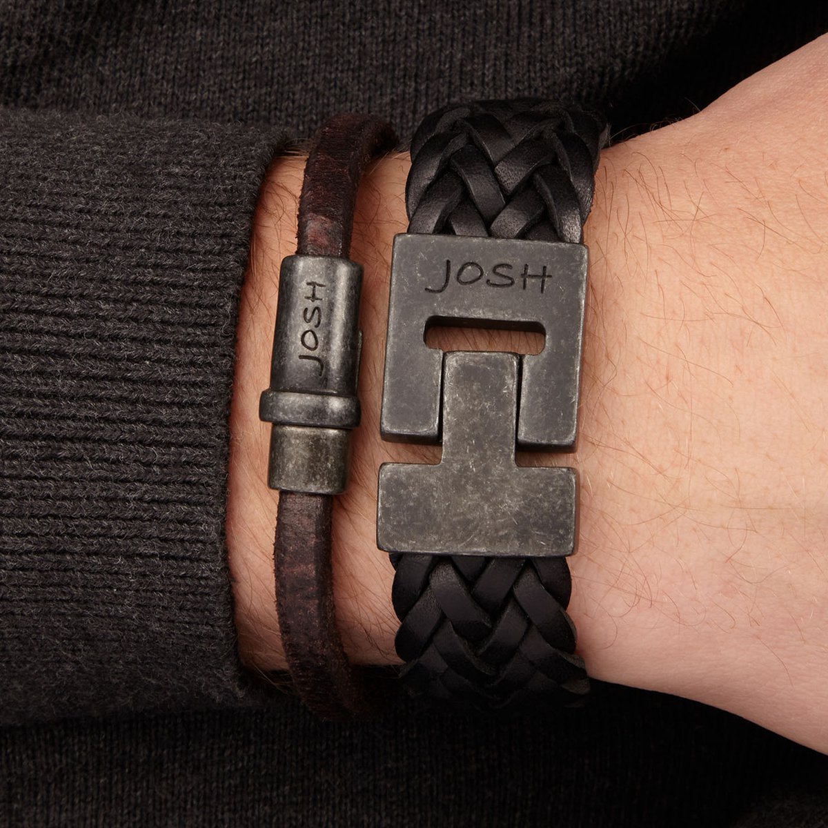 Josh Heren Armband Leer;Metaal - Zwart | bol.com