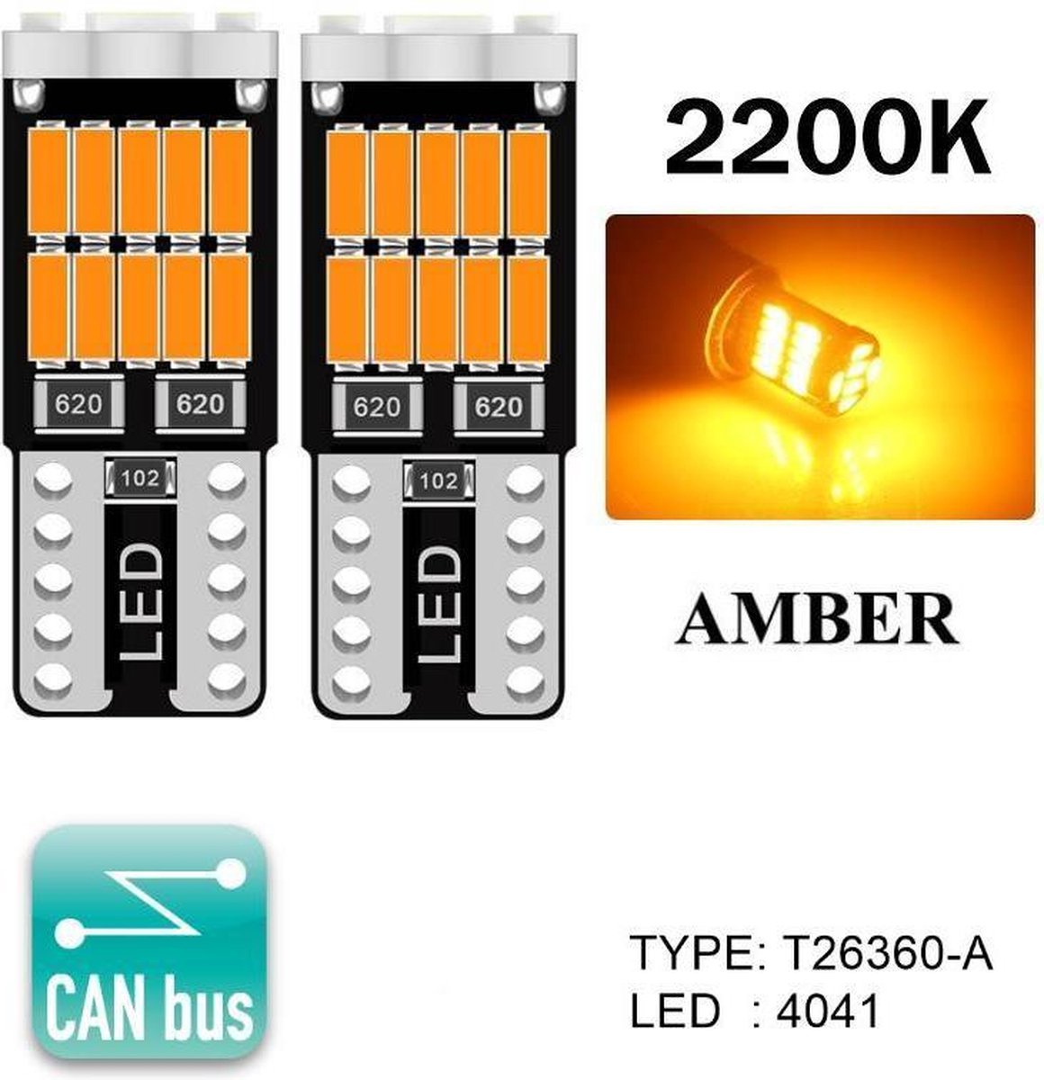 T10 Led Lamp Amber / Oranje (Set 2 stuks) 2100K Canbus 5W5 | 360 Lumen ...