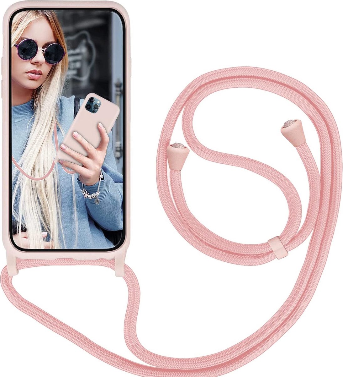 iPhone 13 Pro hoesje met koord Licht Rose - iPhone 13 Pro hoesje met ...