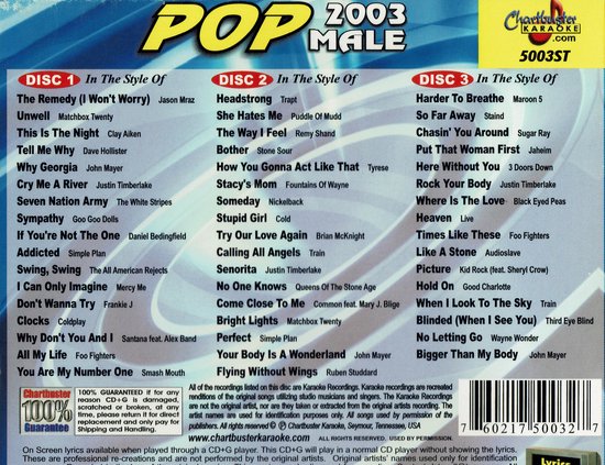 Chartbuster Karaoke: The Greatest Songs of Pop 2003 Male, Karaoke | CD ...