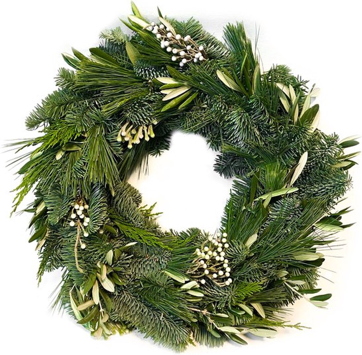 Mooie vers groene traditionele winter krans met satijn rode strik ...