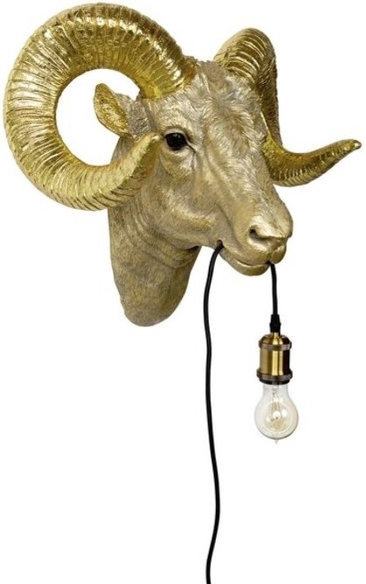 Wandlamp - Wandlamp Binnen - Dierenlamp - Ram Schedel - Goud - 48 cm ...