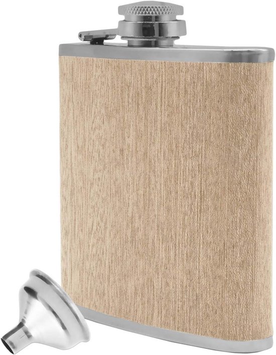 Houten Rvs Heupfles - 175 ml, Perfect voor Whiskey en Gin, Geschikt als ...