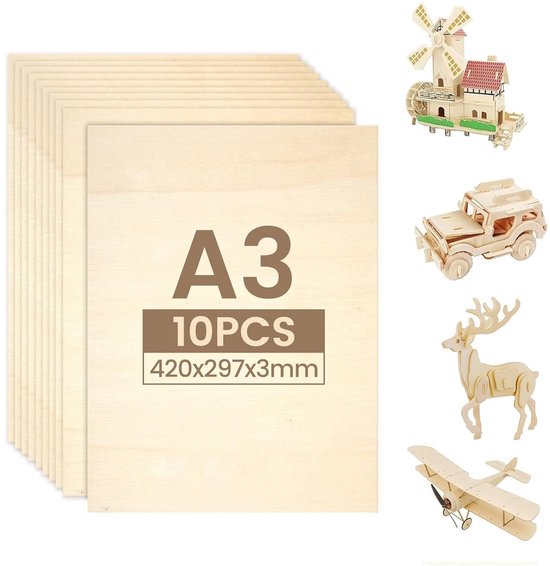 10x Multiplex Platen A3 Formaat 420x297mm - 3mm Dik Hout voor Knutselen ...