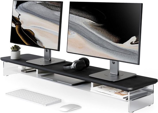 Verhoogde Monitorstandaard van Acryl met Grote Opbergruimte - Dubbele ...