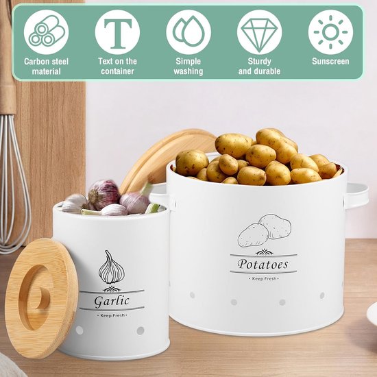Set van 3 plantaardige bewaarbussen met bamboe deksel voor aardappel ...