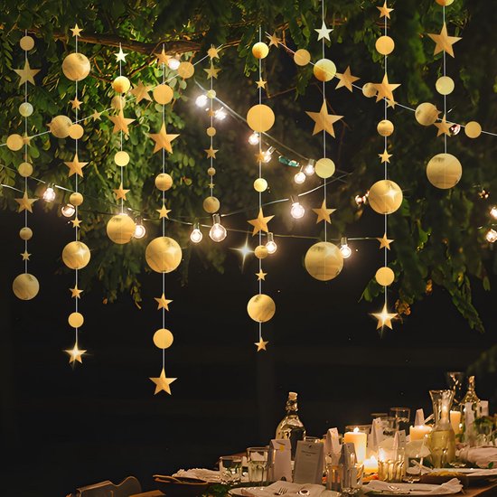Feestdecoratie Slingers Goud Cirkel Sterren 52 Voet Iridescent voor ...