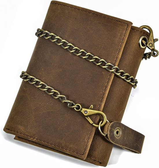 Heren Portemonnee Echt Leer Drie-Vouw Dun met Anti-Diefstal Ketting | bol