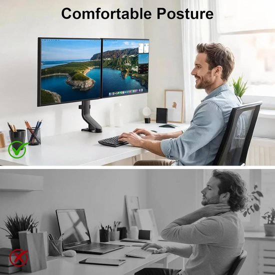 Dubbele Monitor Arm Houder voor 2 Schermen 17-27 Inch | bol