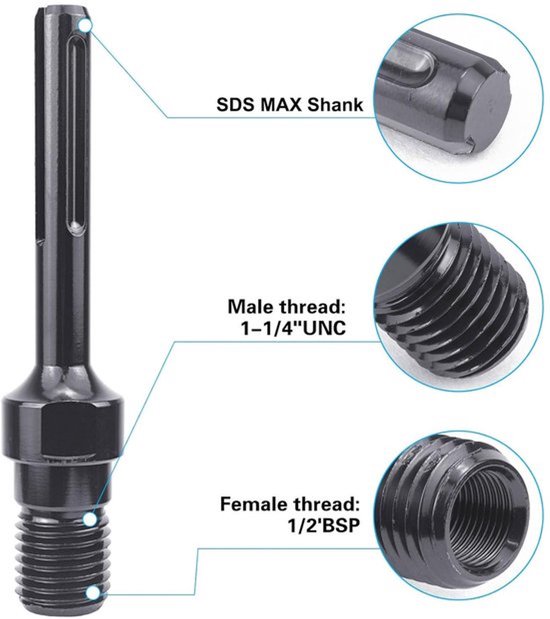 Adapter 1 1/4" UNC voor SDS Max kernboor - Tegelboor Dosensenker ...