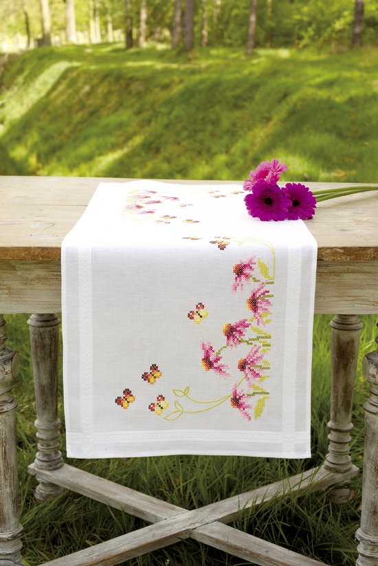 Vervaco - Tafel loper kit met ingeweven boord - 40 x 100cm - Zonnehoed ...