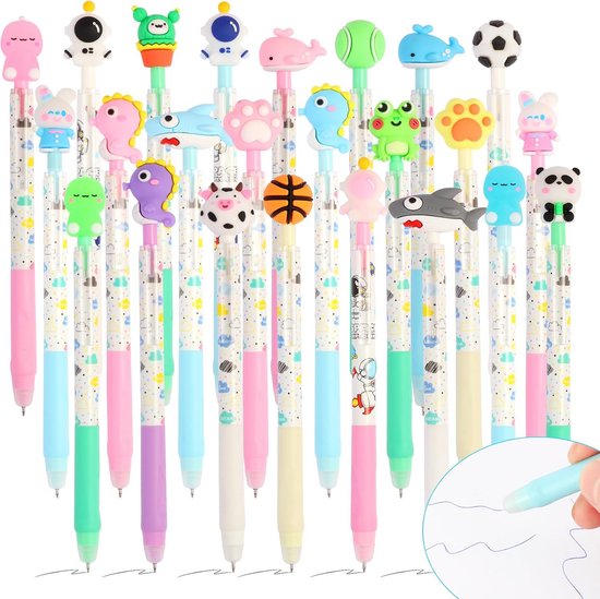 24x Gummeerbare Pennen Set met Stressverlichtende Fidget Topper - Leuke ...