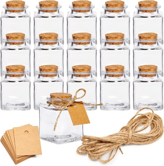 15 Stuks Mini Glazen Potjes met Kurk - 50ml Proefbuisjes voor Kruiden ...