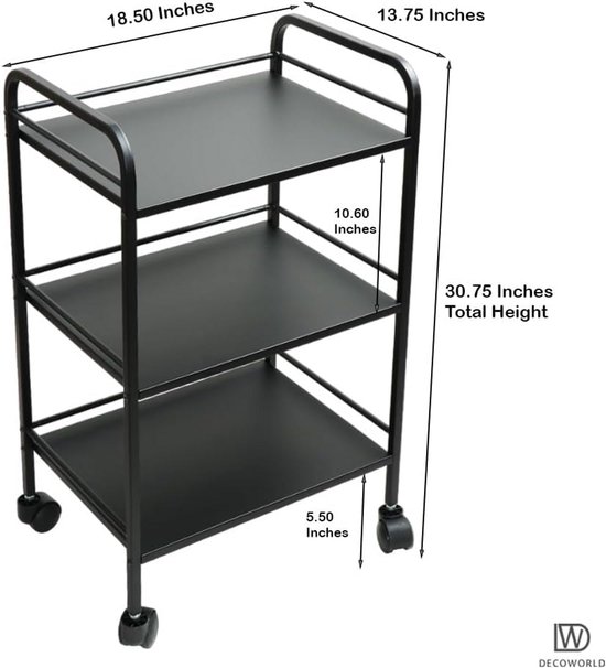 3-Laags Metalen Rolkar met Wielen - Multifunctionele Utility Wagen voor ...