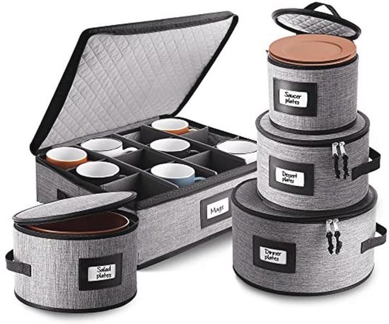 Hard Shell Dish Organizer - 5 Piece Stackable Storage Containers for ...
