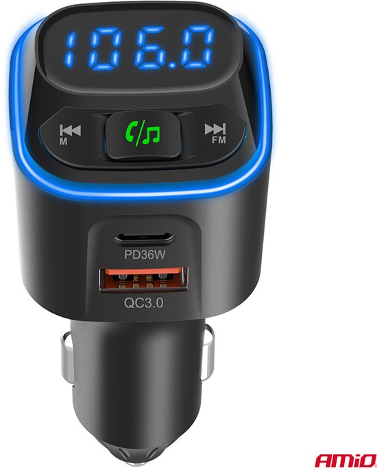 Car FM Transmitter 1×USB-A 2×USB-C 12V 24V – Bluetooth, MicroSD en ...