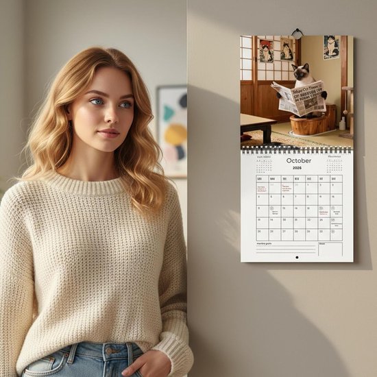 2026 Leuke kattenkalender - Leuke maandelijkse kalender - Met ophanggat ...